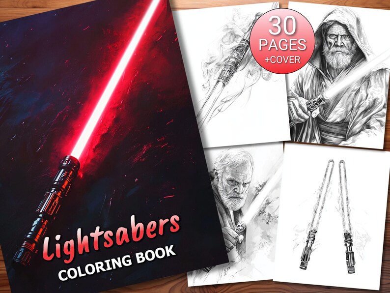 30 Lightsabers Coloring Page Book - Adults + Kids - Instant Download ...
