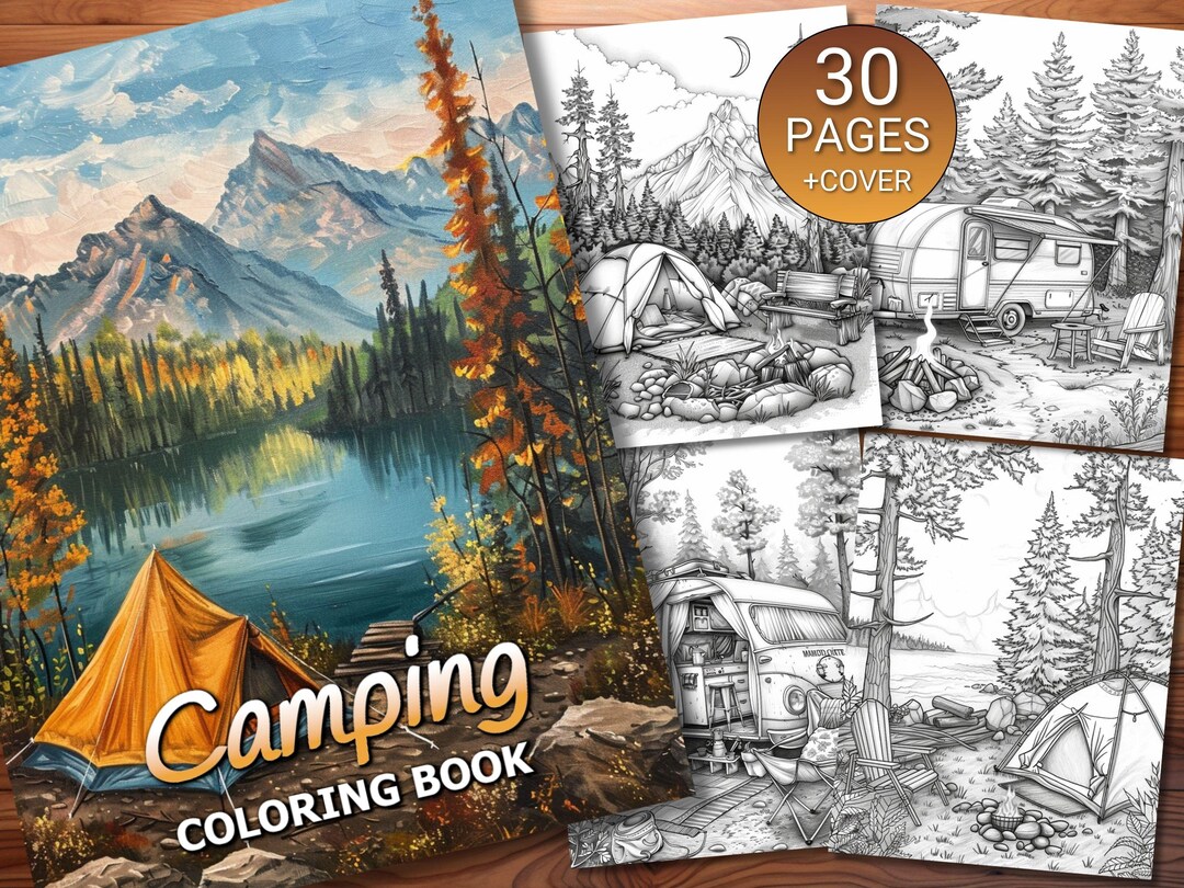 30 Camping Coloring Page Book - Adults + Kids - Instant Download ...