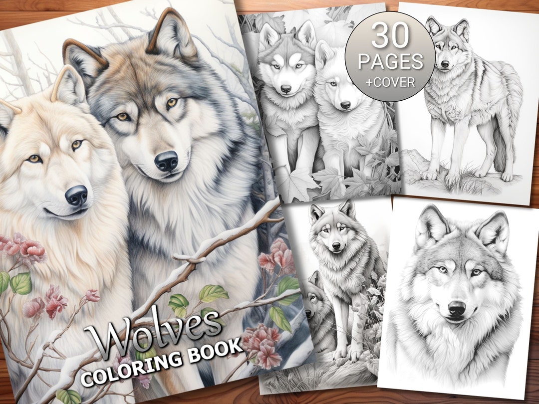 30 Wolves Coloring Page Book - Adults + Kids - Instant Download ...