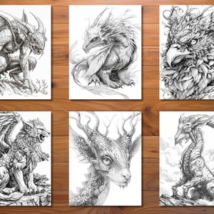 30 Fantasy Beasts Coloring Page Book - Adults + Kids - Instant Download ...