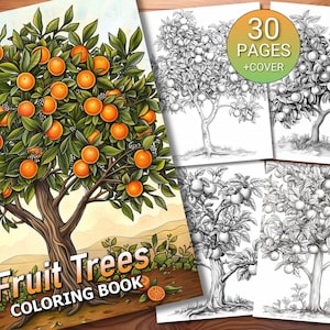 30 Fruit Trees Coloring Page Book - Adults + Kids - Instant Download ...