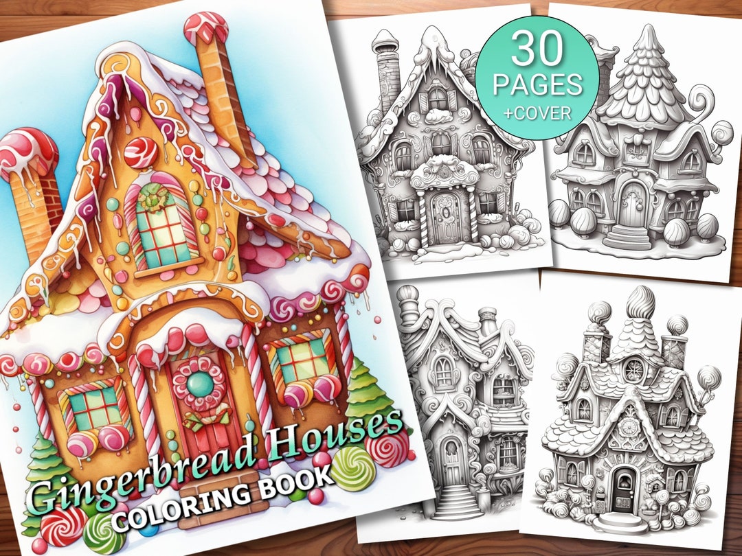 30 Gingerbread Houses Coloring Page Book - Adults + Kids - Instant ...