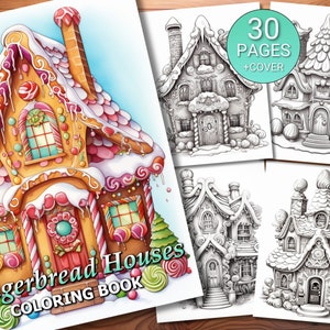 30 Gingerbread Houses Coloring Page Book - Adults + Kids - Instant ...