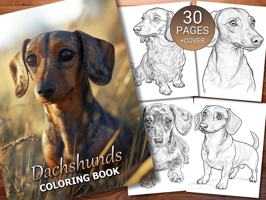 30 Dachshunds Coloring Page Book - Adults + Kids - Instant Download ...