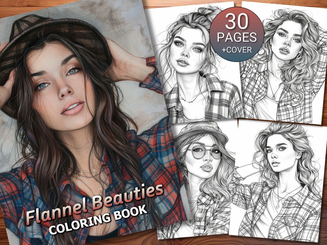 30 Flannel Beauties Coloring Page Book - Adults + Kids - Instant ...