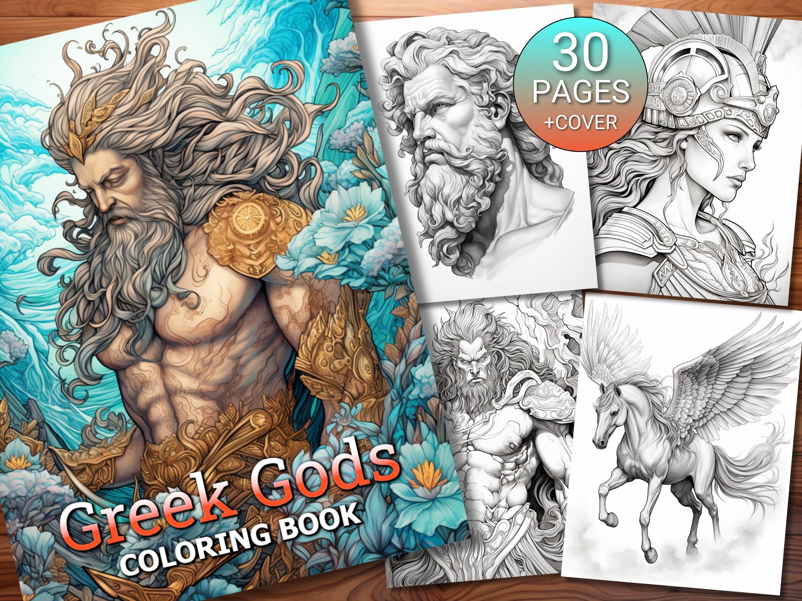 30 Greek Gods Coloring Page Book - Adults + Kids - Instant Download ...