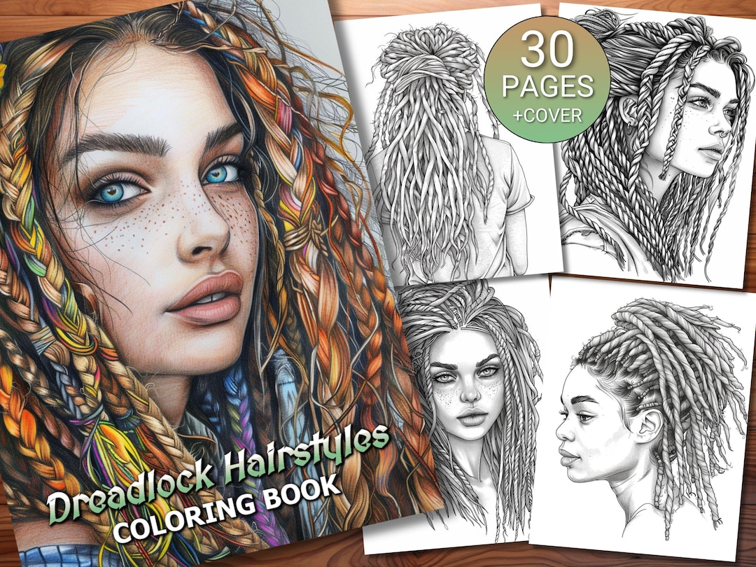 30 Dreadlock Hairstyles Coloring Page Book - Adults + Kids - Instant ...