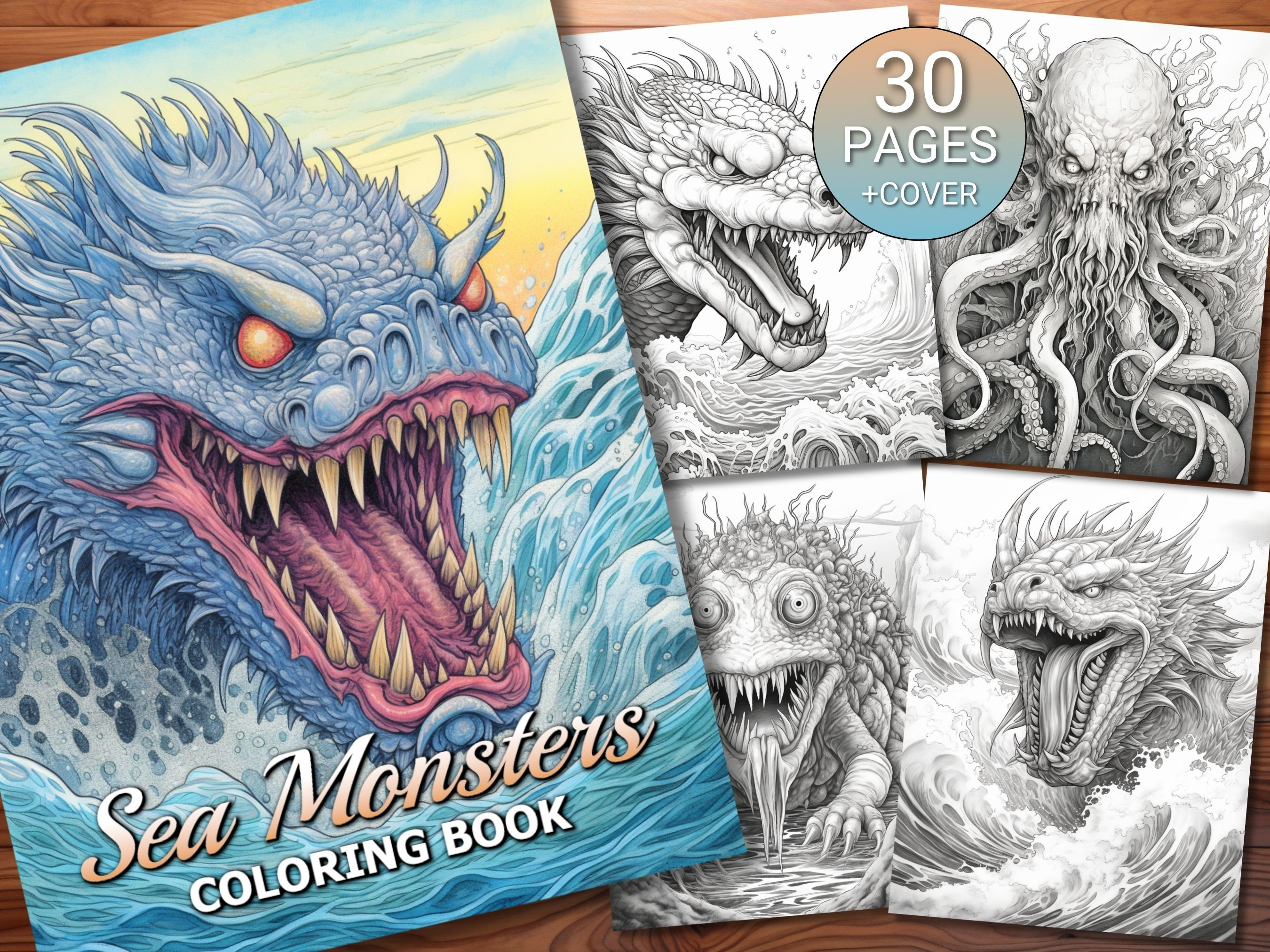 30 Sea Monsters Coloring Page Book Adults Kids Instant - Etsy