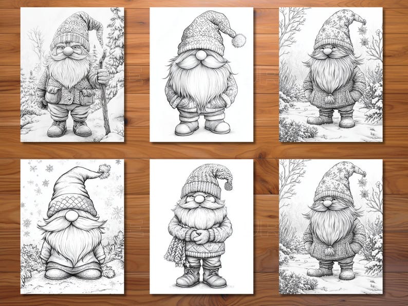 30 Winter Gnomes Coloring Page Book - Adults + Kids - Instant Download ...