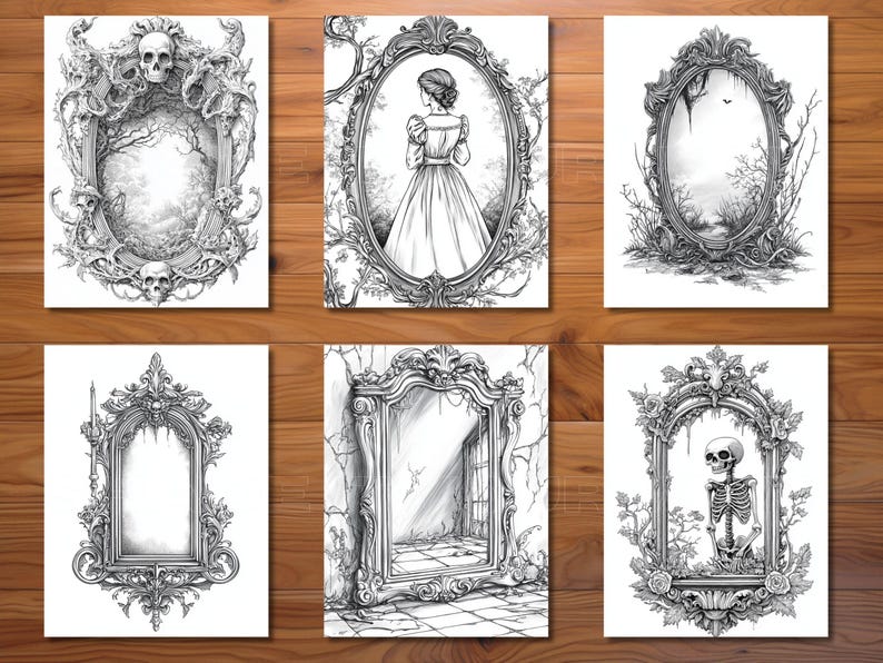 30 Haunted Mirrors Coloring Page Book - Adults + Kids - Instant ...