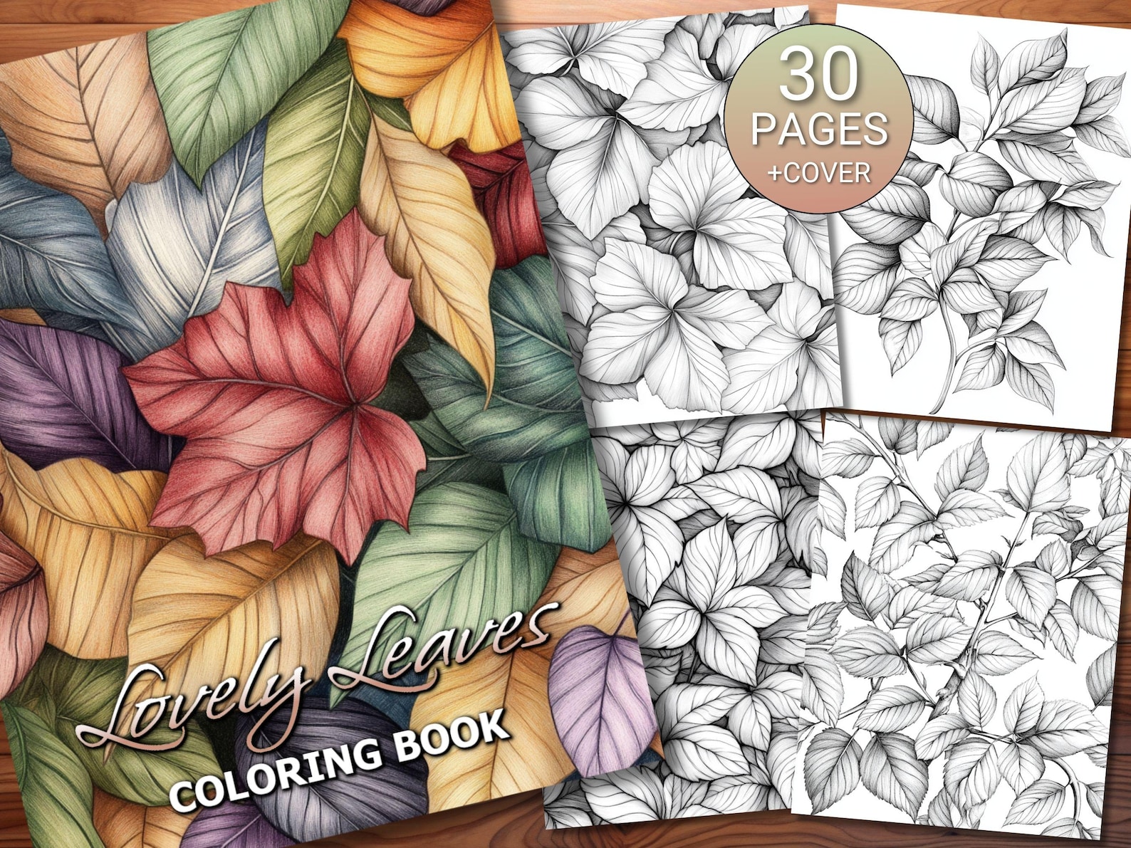 30 Lovey Leaves Coloring Page Book - Adults + Kids - Instant Download ...