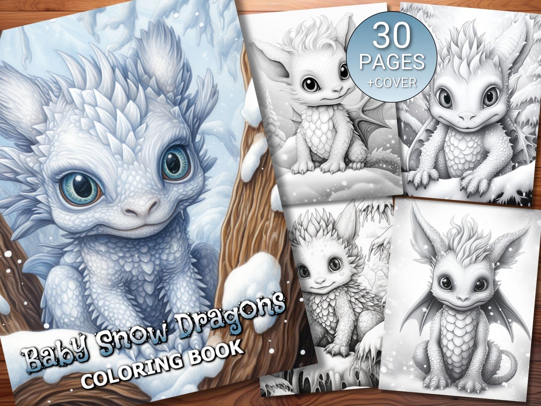 30 Baby Snow Dragons Coloring Page Book - Adults + Kids - Instant ...