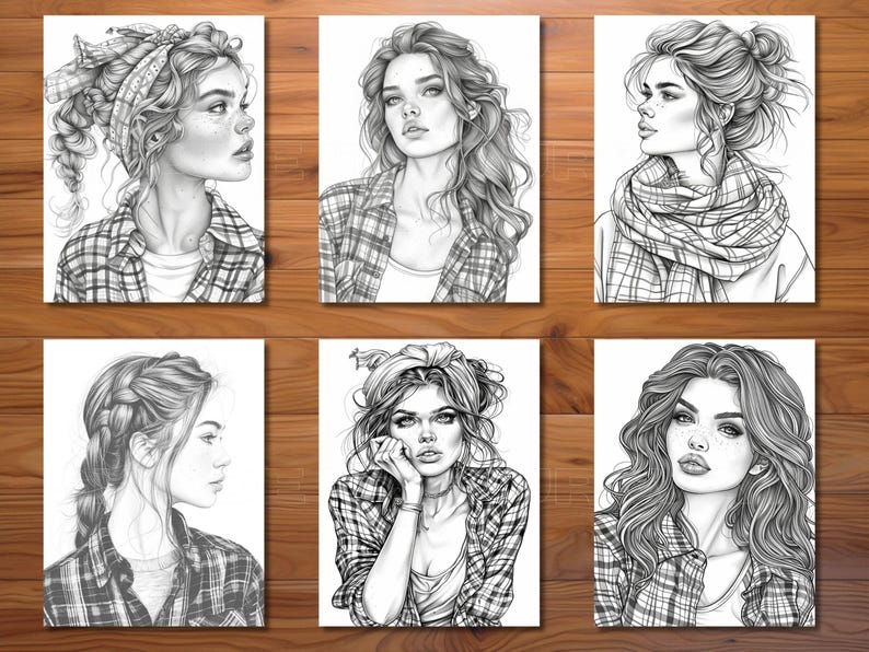 30 Flannel Beauties Coloring Page Book - Adults + Kids - Instant ...