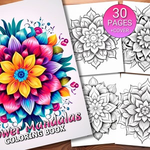 30 Flower Mandalas Coloring Page Book - Adults + Kids - Instant ...