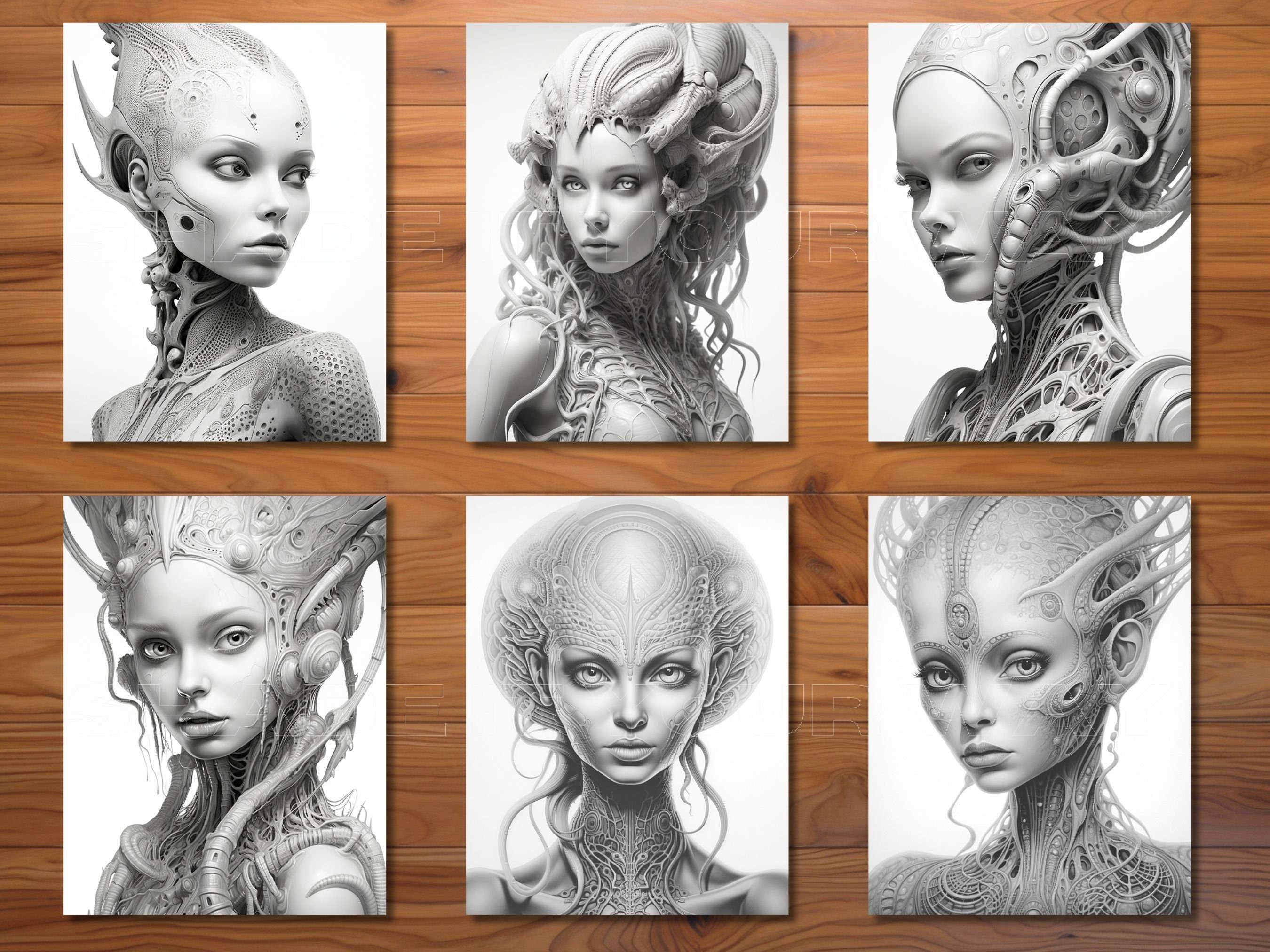 30 Alien Beauties Coloring Page Book - Adults + Kids - Instant Download ...