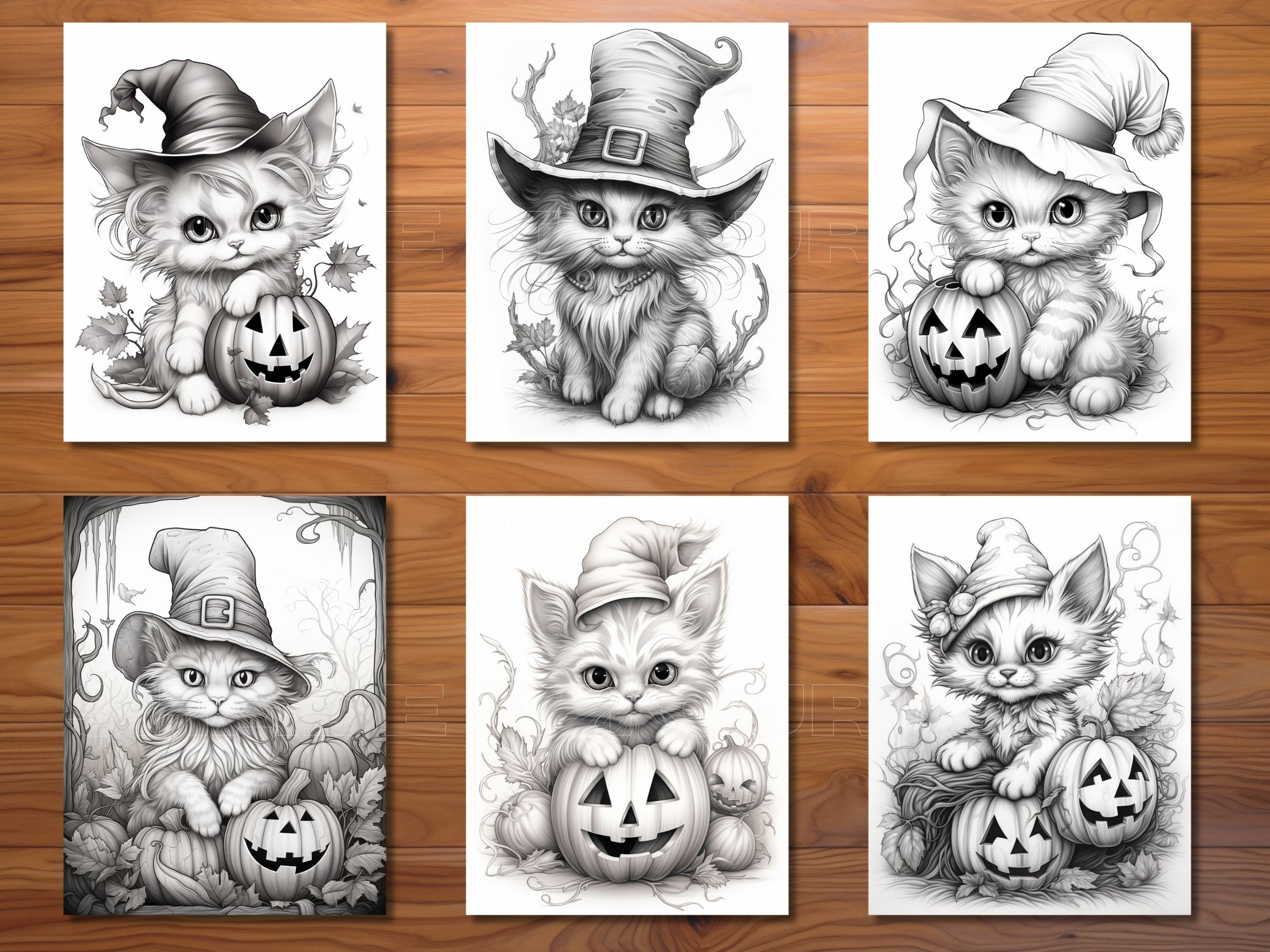 30 Halloween Kitties Coloring Page Book Adults Kids - Etsy