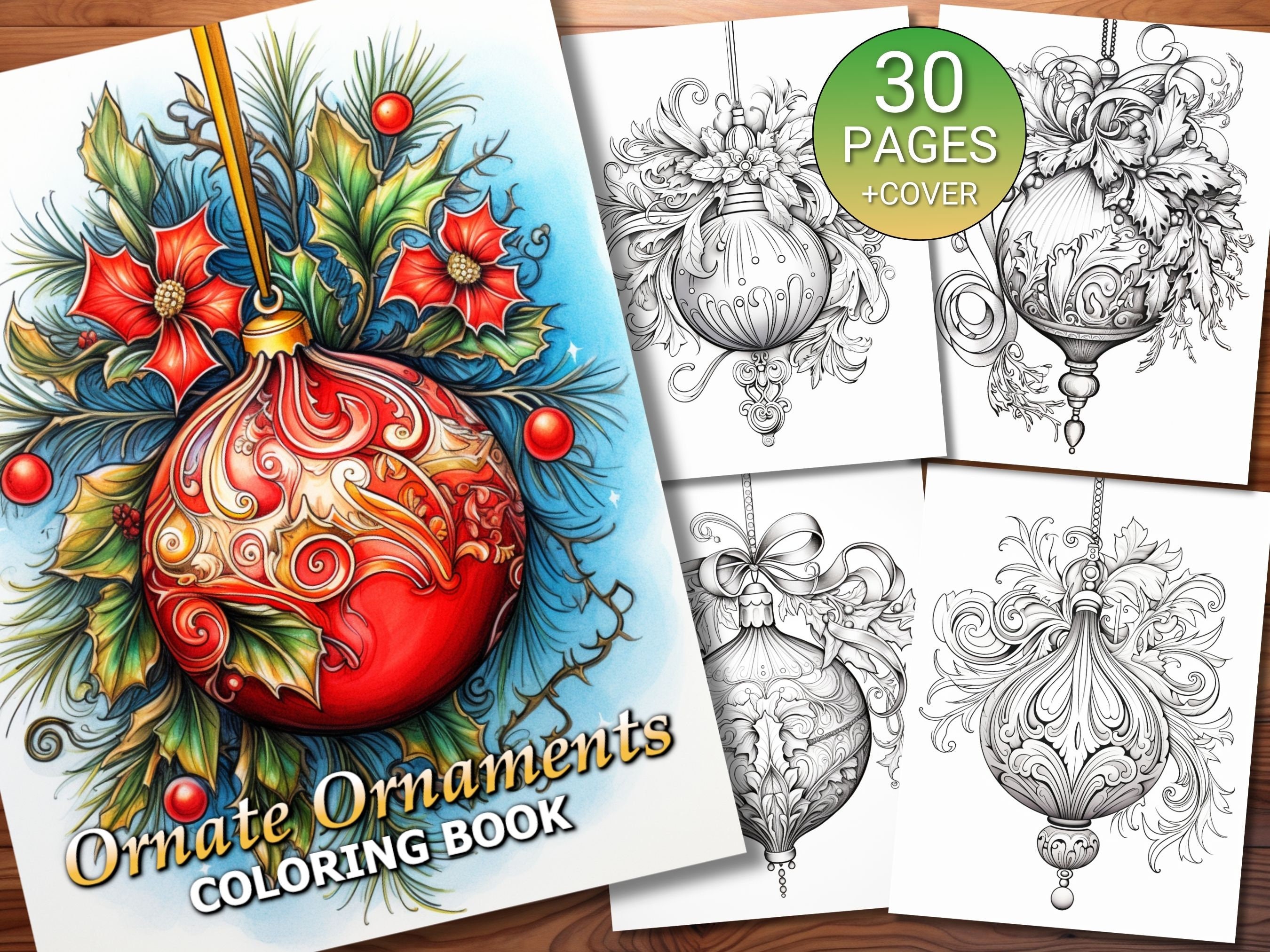 30 Ornate Ornaments Coloring Page Book Adults Kids Instant Download ...