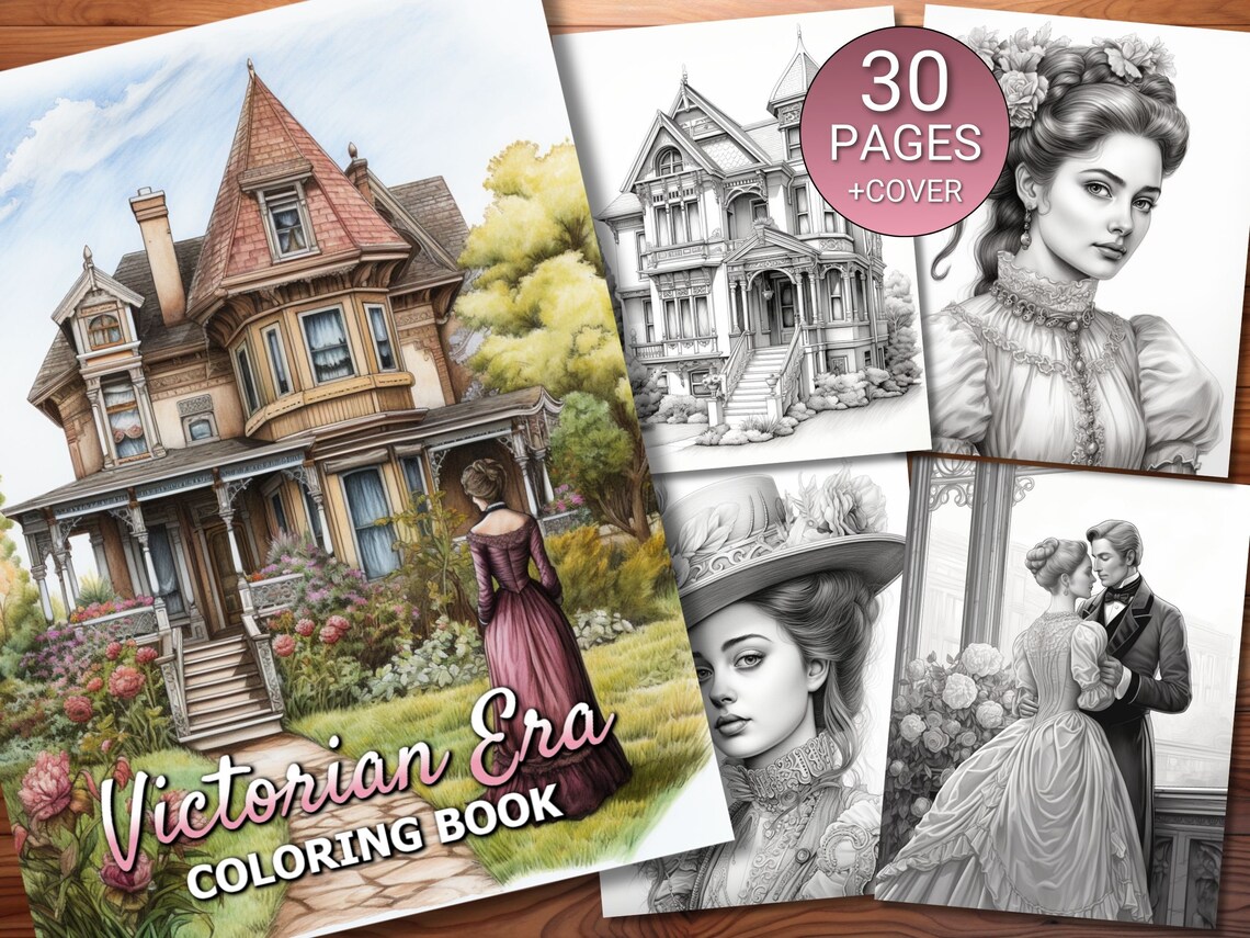 30 Victorian Era Coloring Page Book Adults Kids Instant Download ...