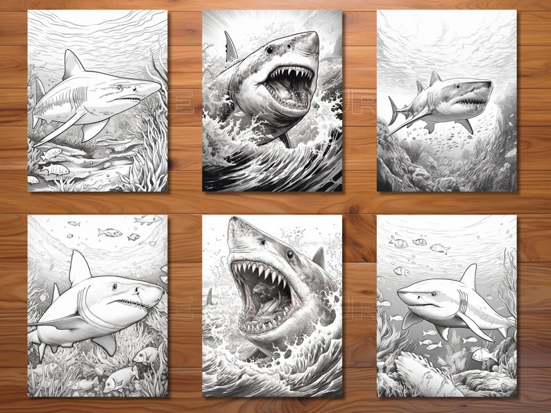 30 Shark Attack! Coloring Page Book - Adults + Kids - Instant Download ...