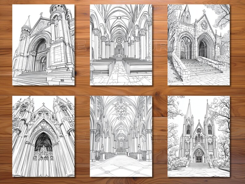 30 Beautiful Cathedrals Coloring Page Book - Adults + Kids - Instant ...