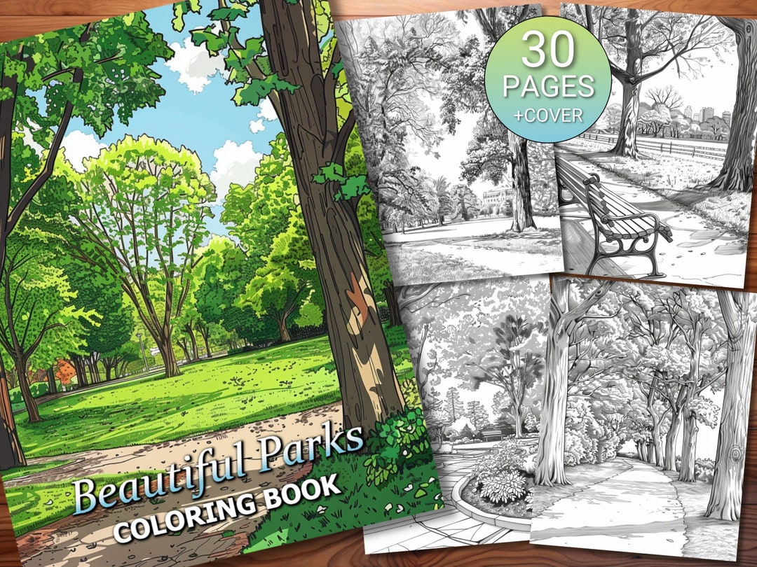 30 Beautiful Parks Coloring Page Book - Adults + Kids - Instant ...