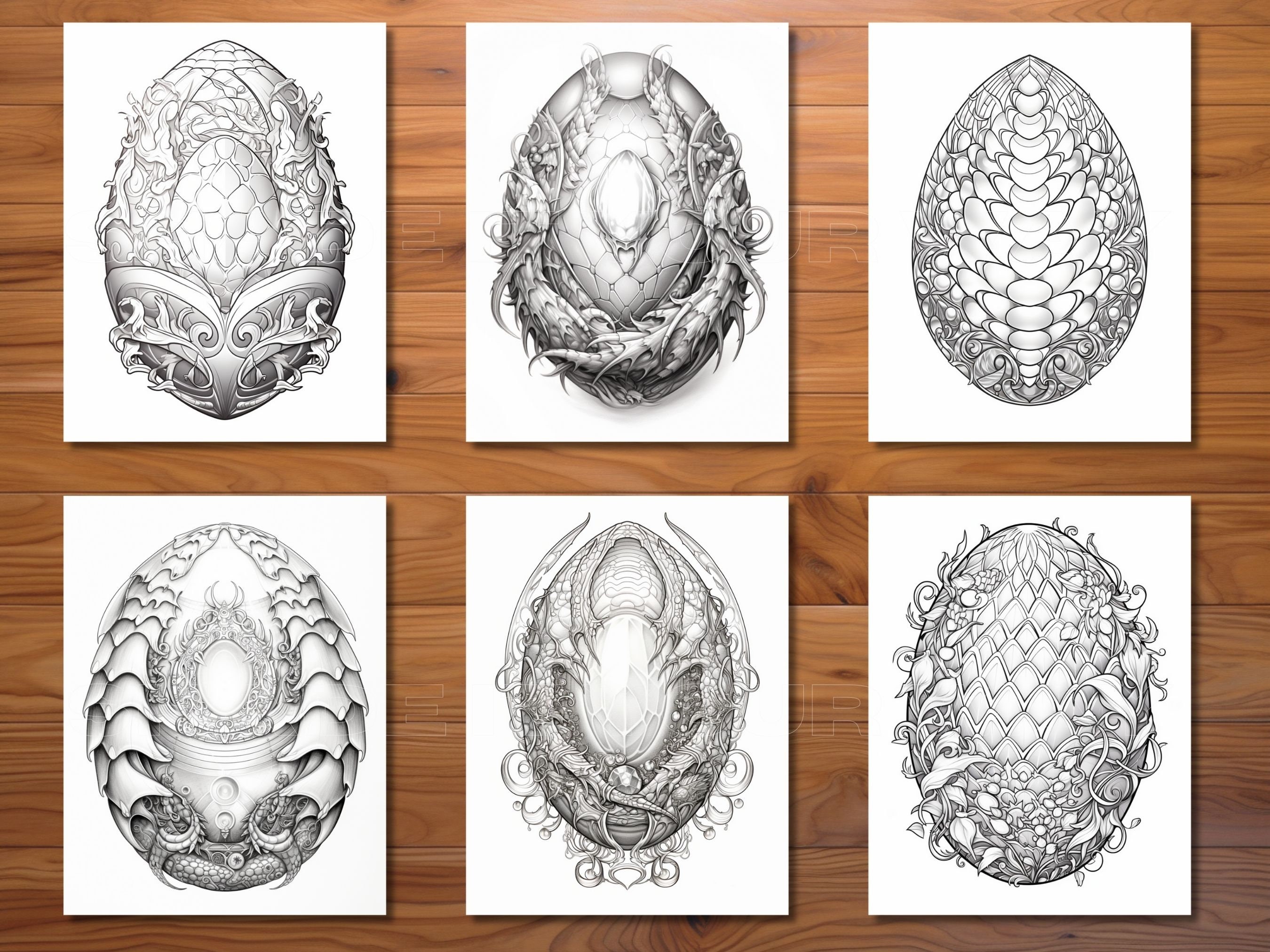 30 Royal Dragon Eggs Coloring Page Book Adults Kids Instant Download ...