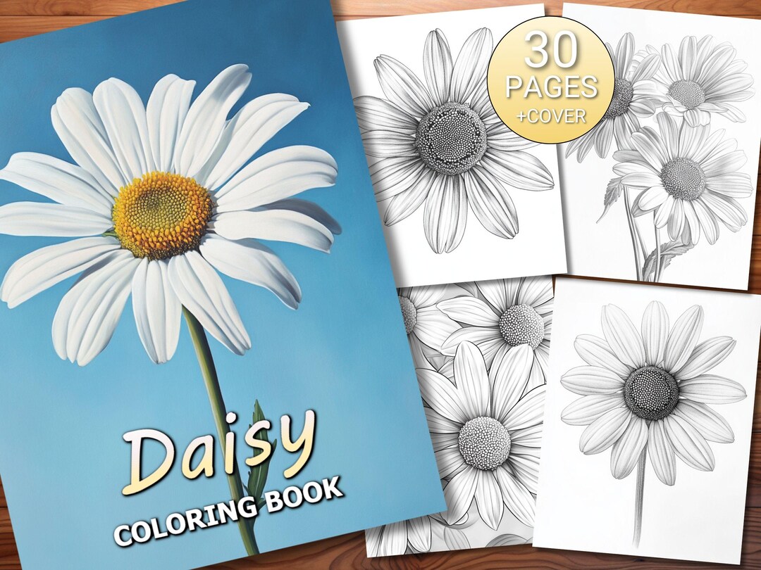 30 Daisy Coloring Page Book - Adults + Kids - Instant Download ...