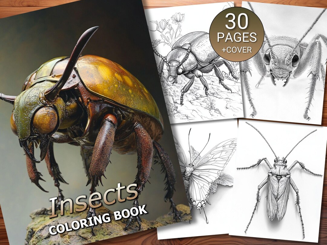 30 Insects Coloring Page Book - Adults + Kids - Instant Download ...