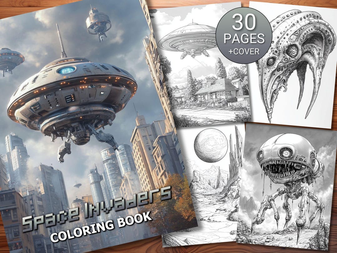 30 Space Invaders Coloring Page Book - Adults + Kids - Instant Download ...