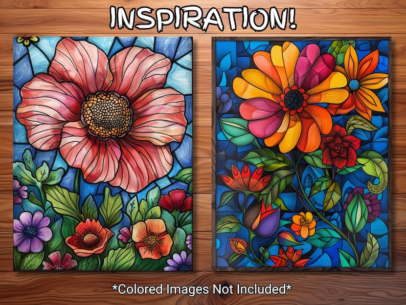 30 Flower Stained Glass Coloring Page Book Adults Kids Instant Download ...