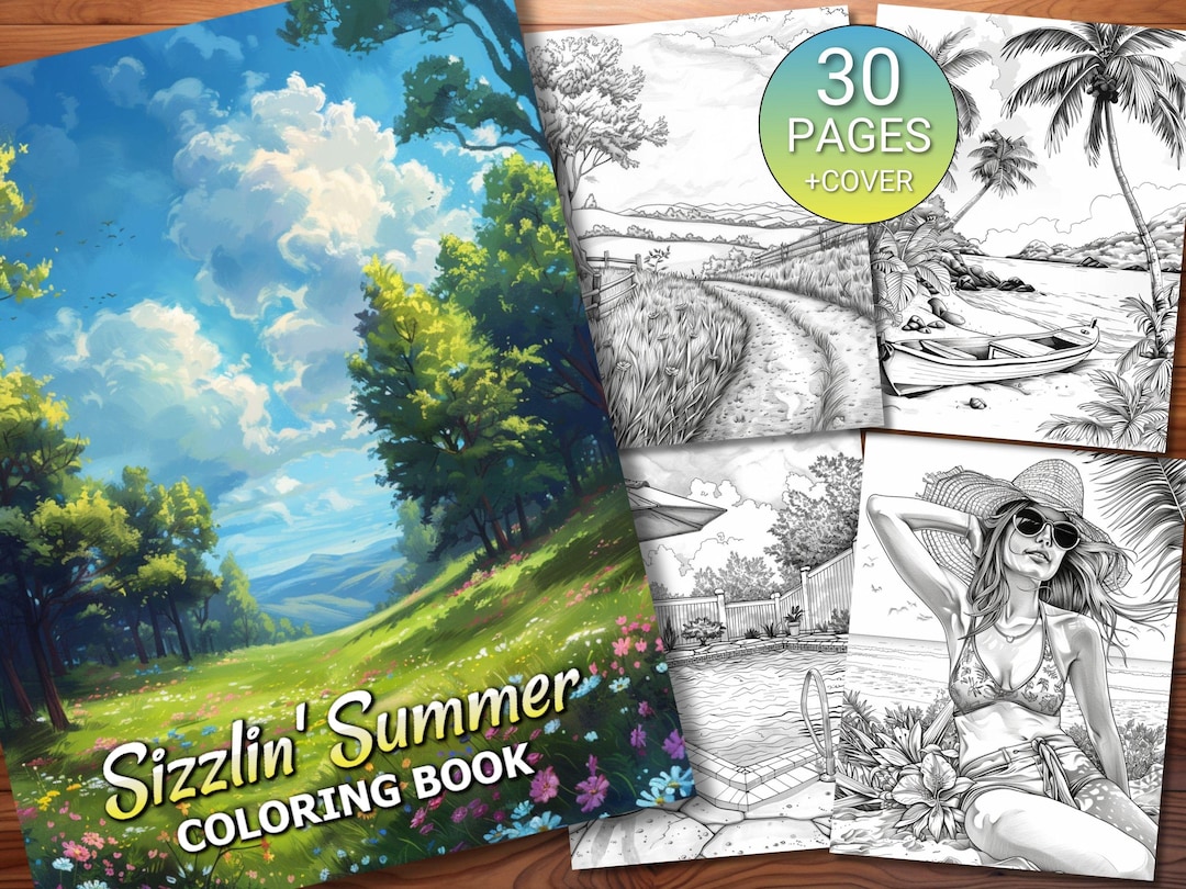 30 Sizzlin' Summer Coloring Page Book - Adults + Kids - Instant ...