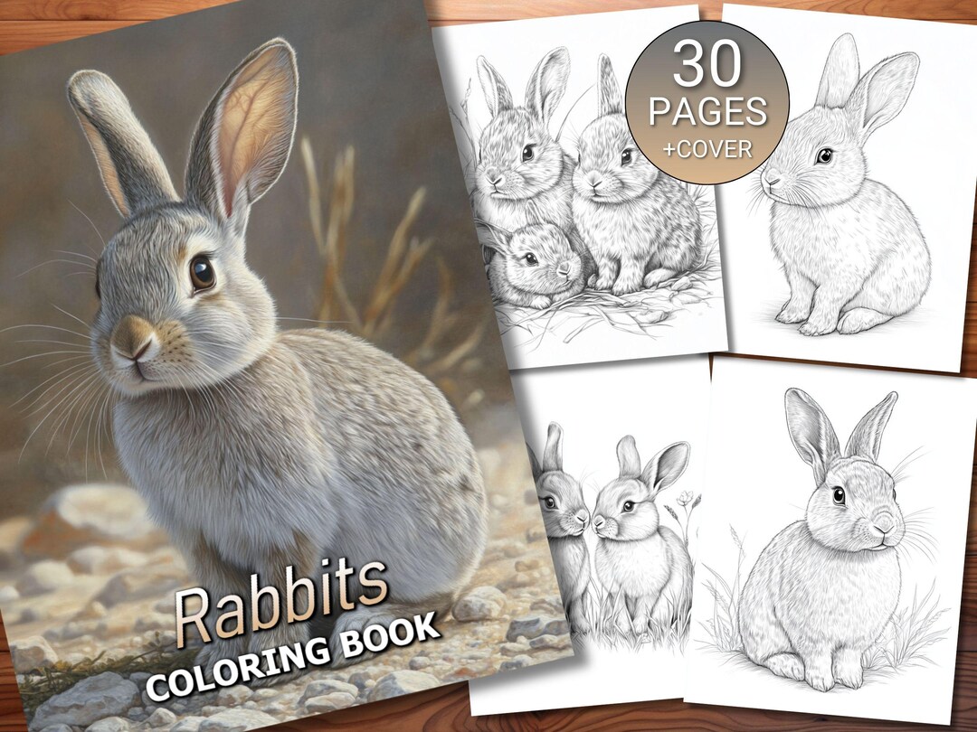 30 Rabbits Coloring Page Book - Adults + Kids - Instant Download ...