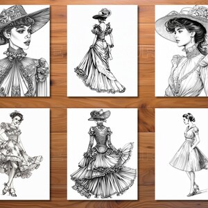 30 Vintage Fashion Coloring Page Book - Adults + Kids - Instant ...