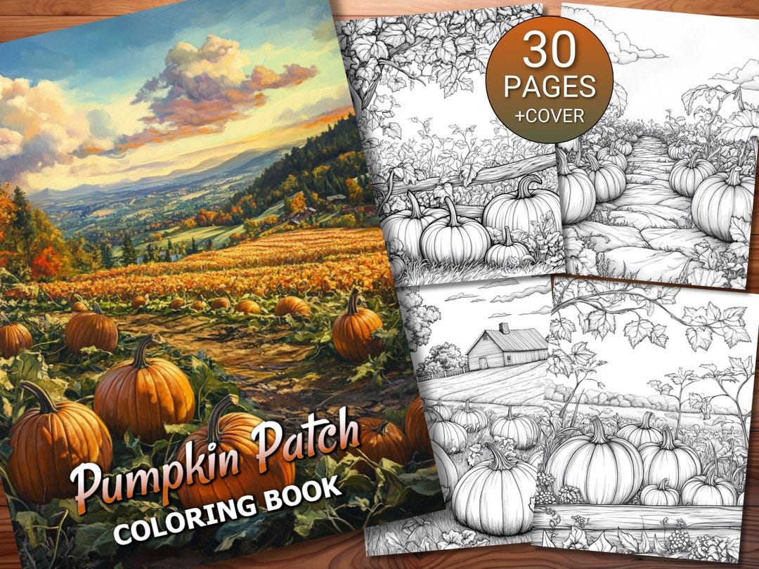 30 Pumpkin Patch Coloring Page Book - Adults + Kids - Instant Download ...