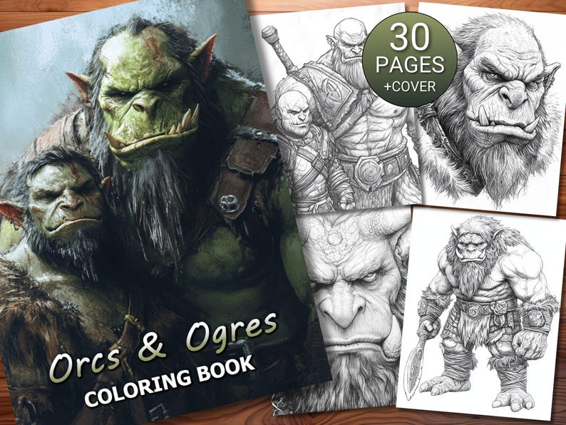 30 Orcs & Ogres Coloring Page Book - Adults + Kids - Instant Download ...