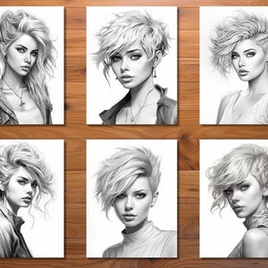 30 Edgy Hairstyles Coloring Page Book - Adults + Kids - Instant ...