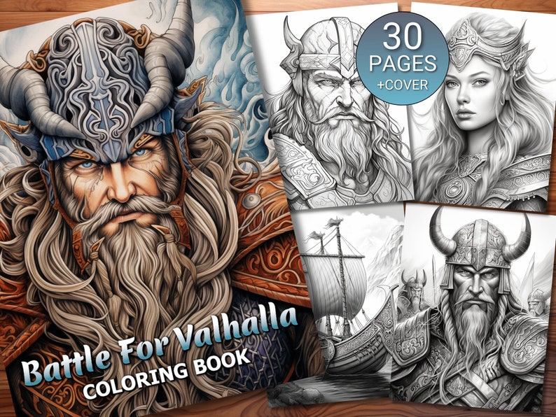 30 Battle for Valhalla Coloring Page Book - Adults + Kids - Instant ...