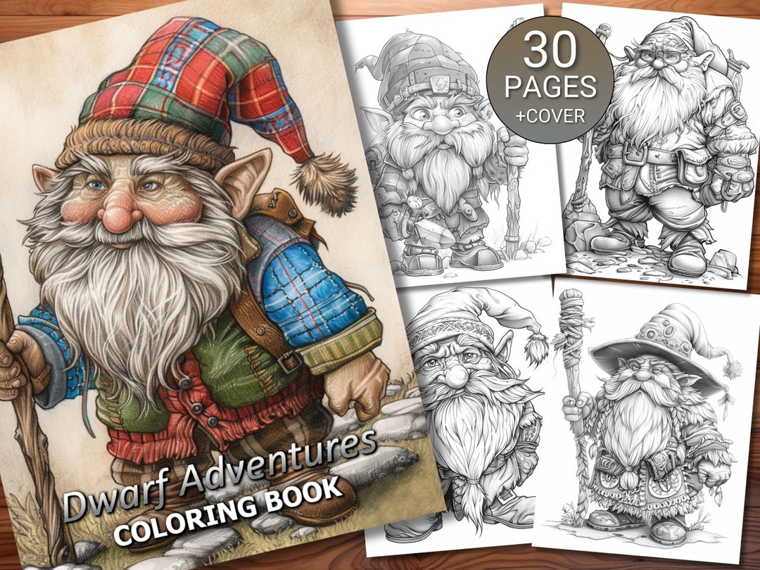 30 Dwarf Adventures Coloring Page Book - Adults + Kids - Instant ...