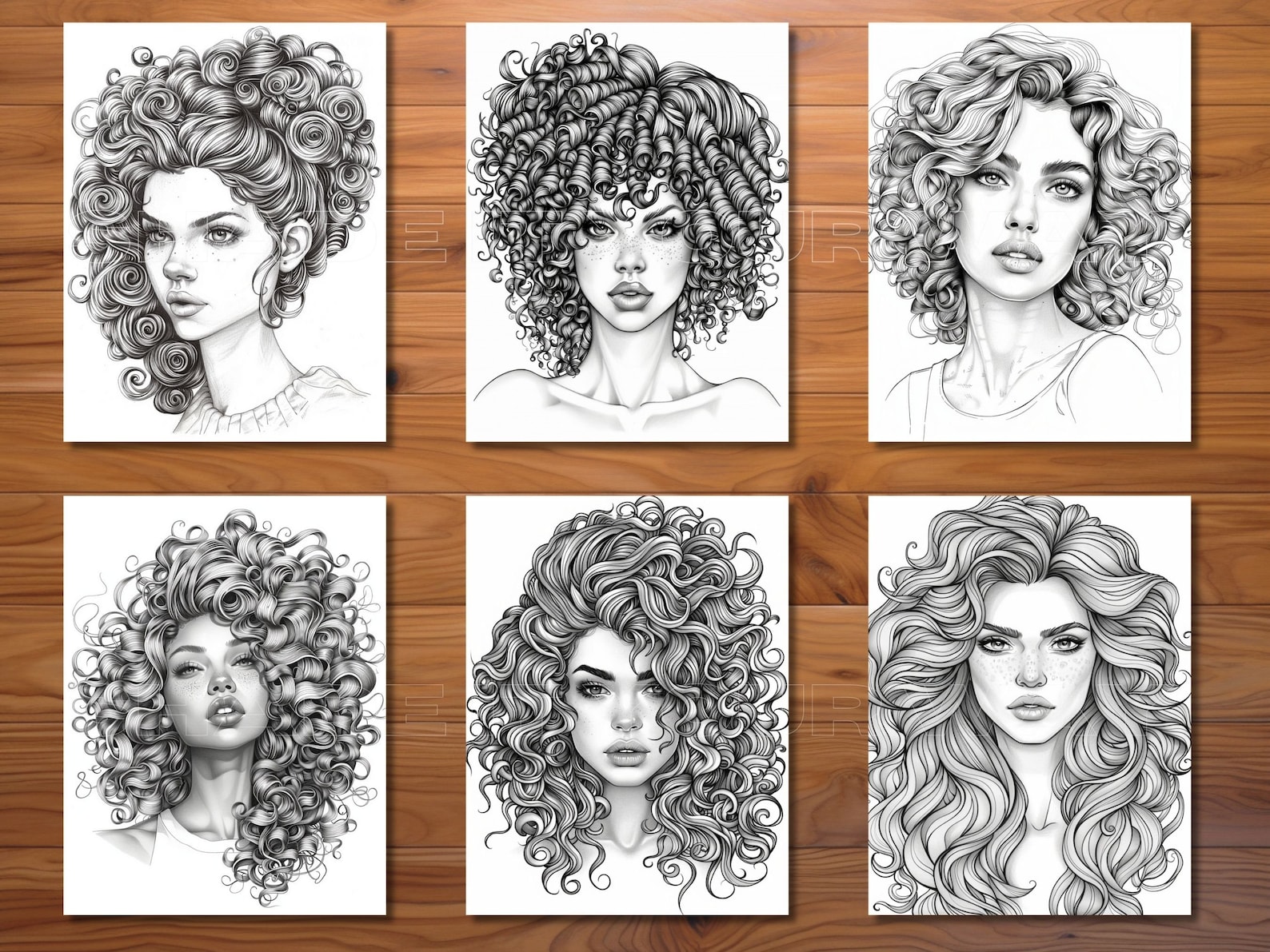 30 Curly Hairstyles Coloring Page Book Adults Kids Instant Download ...