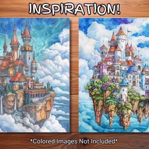 30 Sky Castles Coloring Page Book - Adults + Kids - Instant Download ...