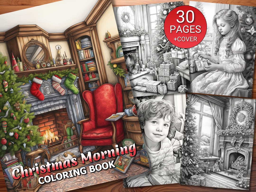 30 Christmas Morning Coloring Page Book - Adults + Kids - Instant ...