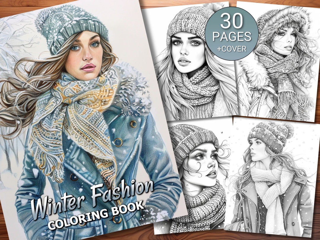 30 Winter Fashion Coloring Page Book - Adults + Kids - Instant Download ...