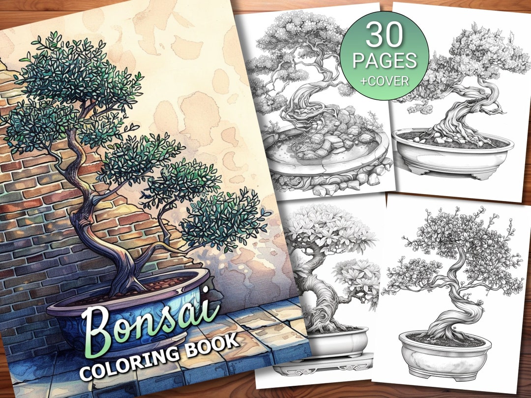 30 Bonsai Coloring Page Book - Adults + Kids - Instant Download ...