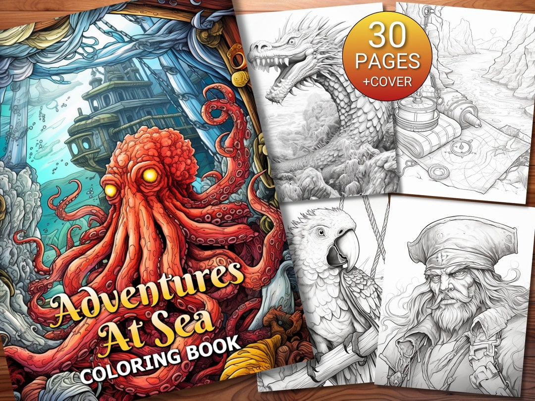 30 Adventures at Sea Coloring Page Book - Adults + Kids - Instant ...