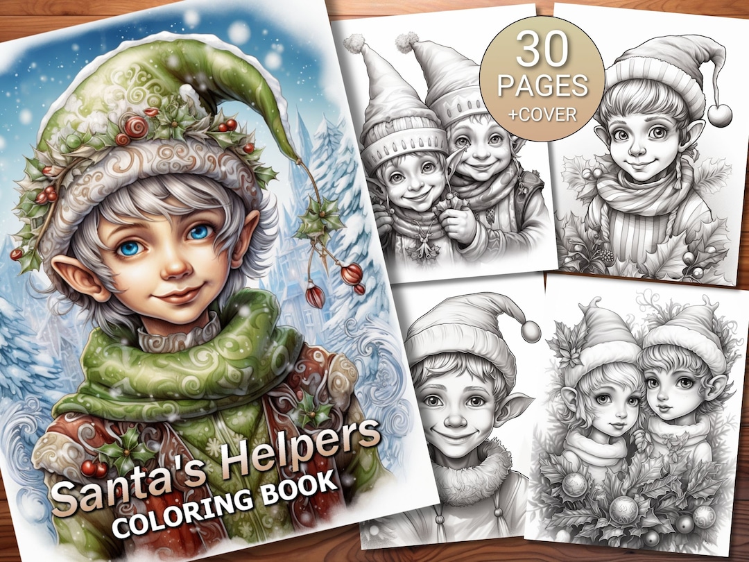 30 Santa's Helpers Coloring Page Book - Adults + Kids - Instant ...
