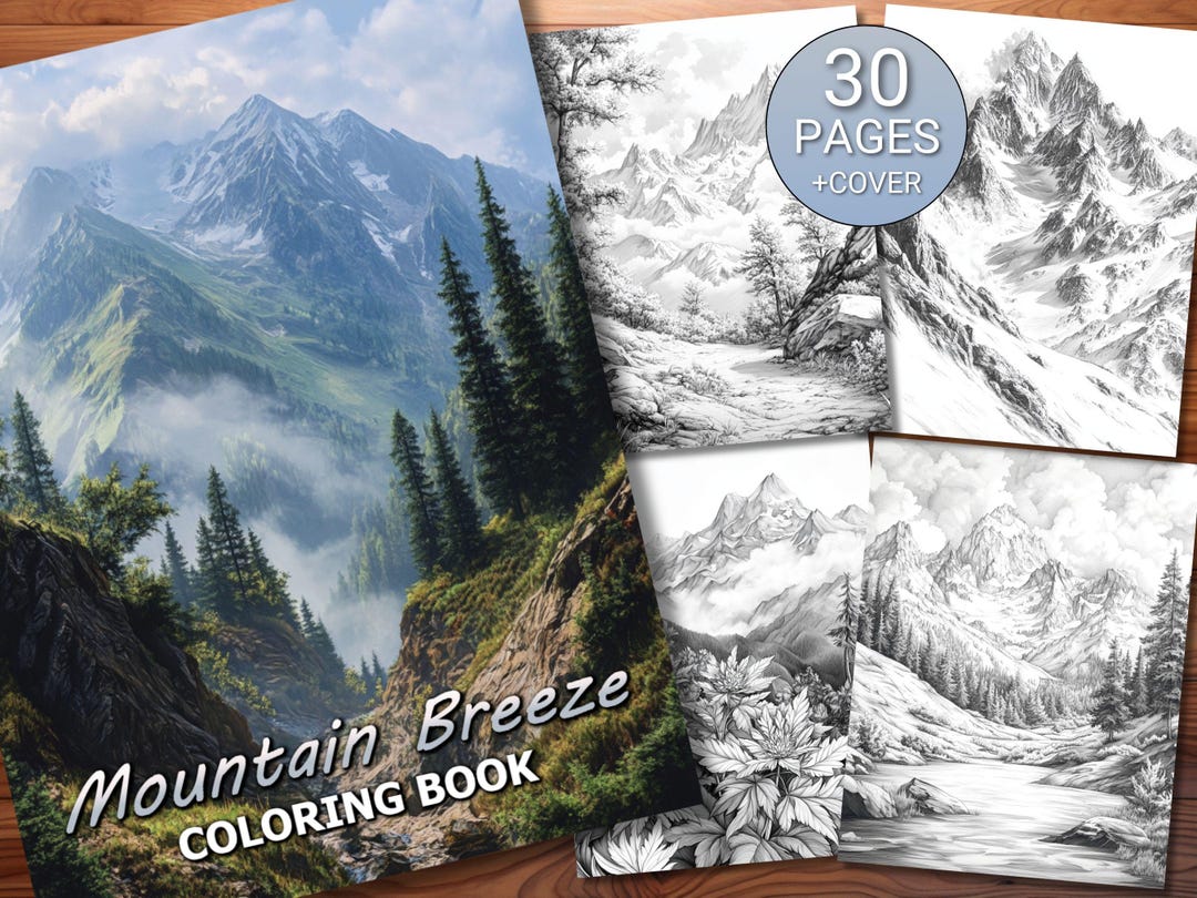 30 Mountain Breeze Coloring Page Book - Adults + Kids - Instant ...