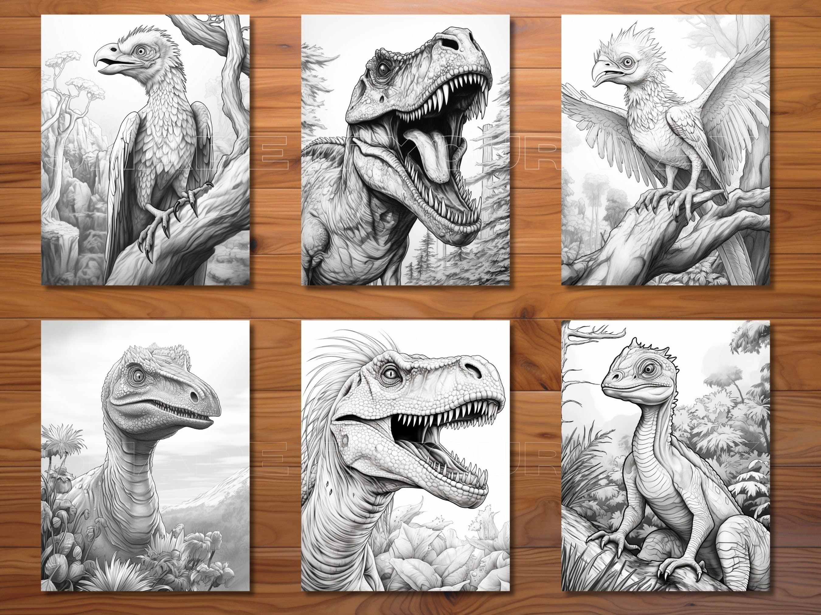 30 Prehistoric Adventures Coloring Page Book - Adults + Kids - Instant ...