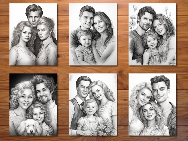 30 Family Portraits Coloring Page Book Adults Kids Instant Download ...