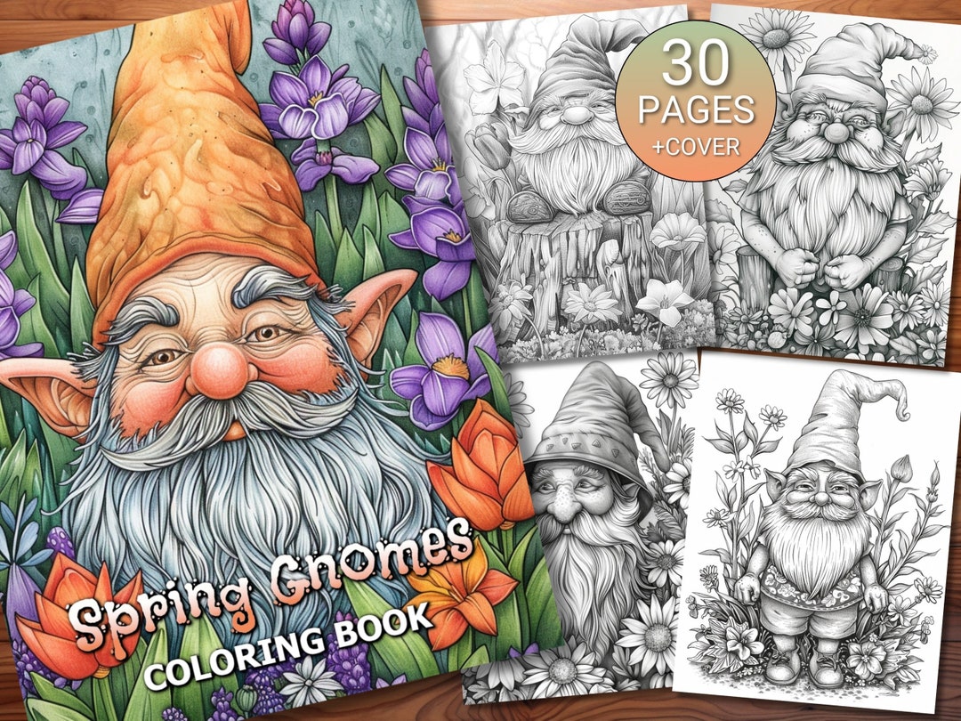 30 Spring Gnomes Coloring Page Book - Adults + Kids - Instant Download ...
