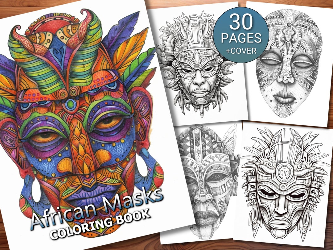 30 African Masks Coloring Page Book - Adults + Kids - Instant Download ...